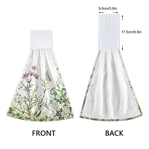 Sletend Hanging Kitchen Towel with Loop Herb Plant Hand Towel 2 Pcs Soft Microfiber Coral Velvet Tie Towel Decor for Bathroom Laundry Room Decor