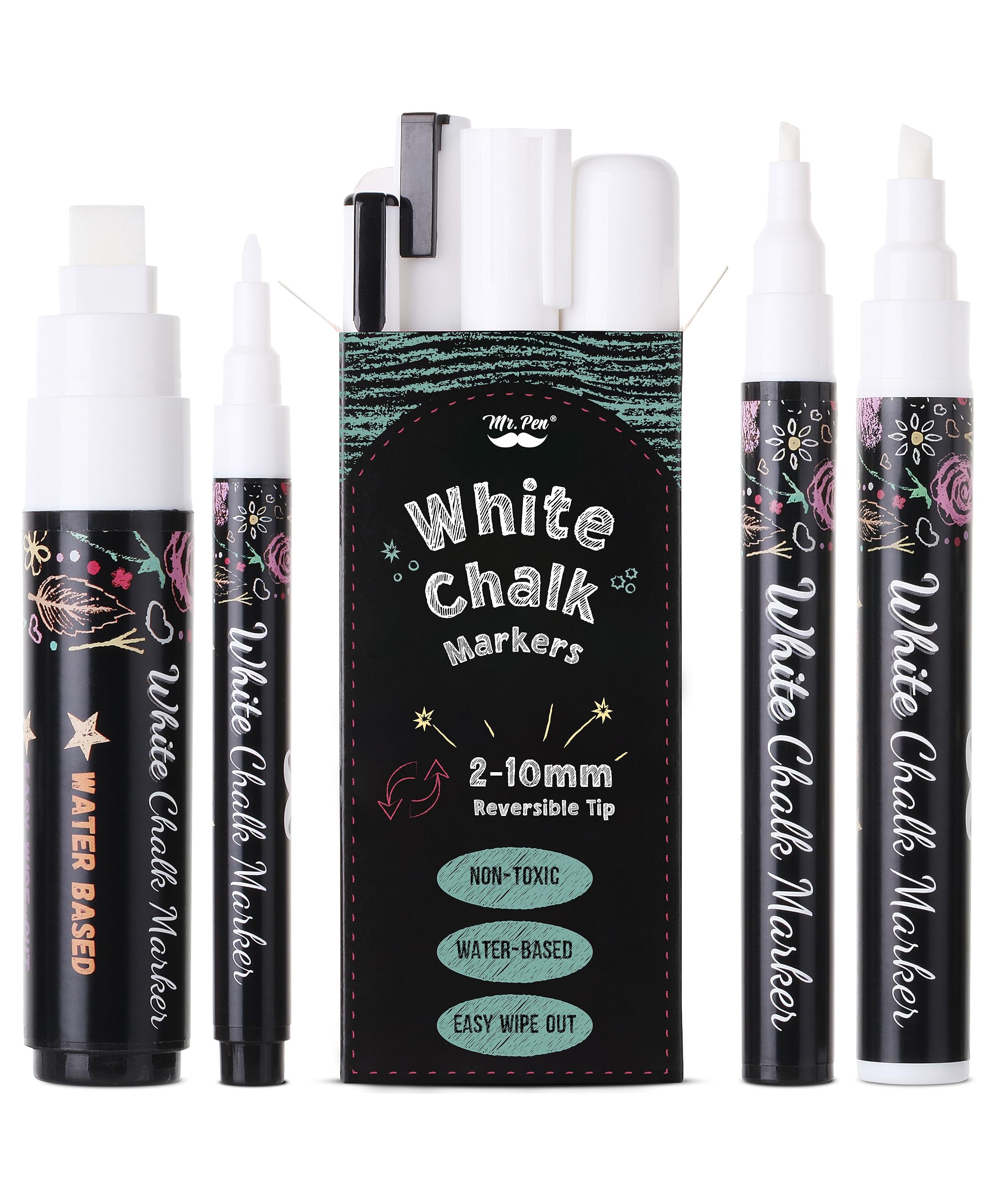 Mr. Pen- White Chalk Markers, 4 pcs, Assorted Size, Chalk Marker, Chalk Pen, Liquid Chalk Marker, Chalk Markers White, White Chalk Pen, Chalkboard Marker, White Chalkboard Marker, Chalkboard Pen