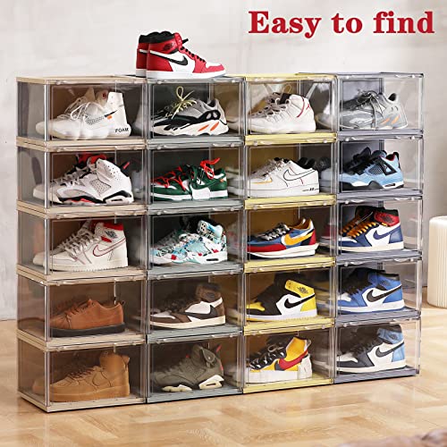 W XUEXIEWU K.T.Z Shoe Boxes,Clear Plastic Shoe Box,Sports Shoe Storage Box, Magnetic Side Open Stackable Shoe Box(Khaki 1PCS)