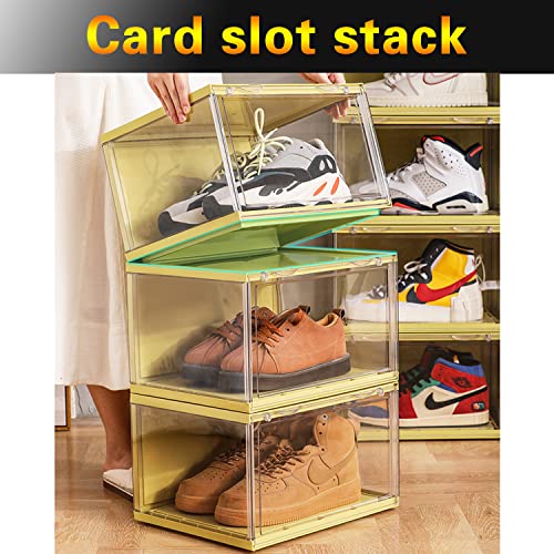 W XUEXIEWU K.T.Z Shoe Boxes,Clear Plastic Shoe Box,Sports Shoe Storage Box, Magnetic Side Open Stackable Shoe Box(Khaki 1PCS)