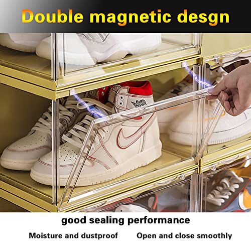 W XUEXIEWU K.T.Z Shoe Boxes,Clear Plastic Shoe Box,Sports Shoe Storage Box, Magnetic Side Open Stackable Shoe Box(Khaki 1PCS)
