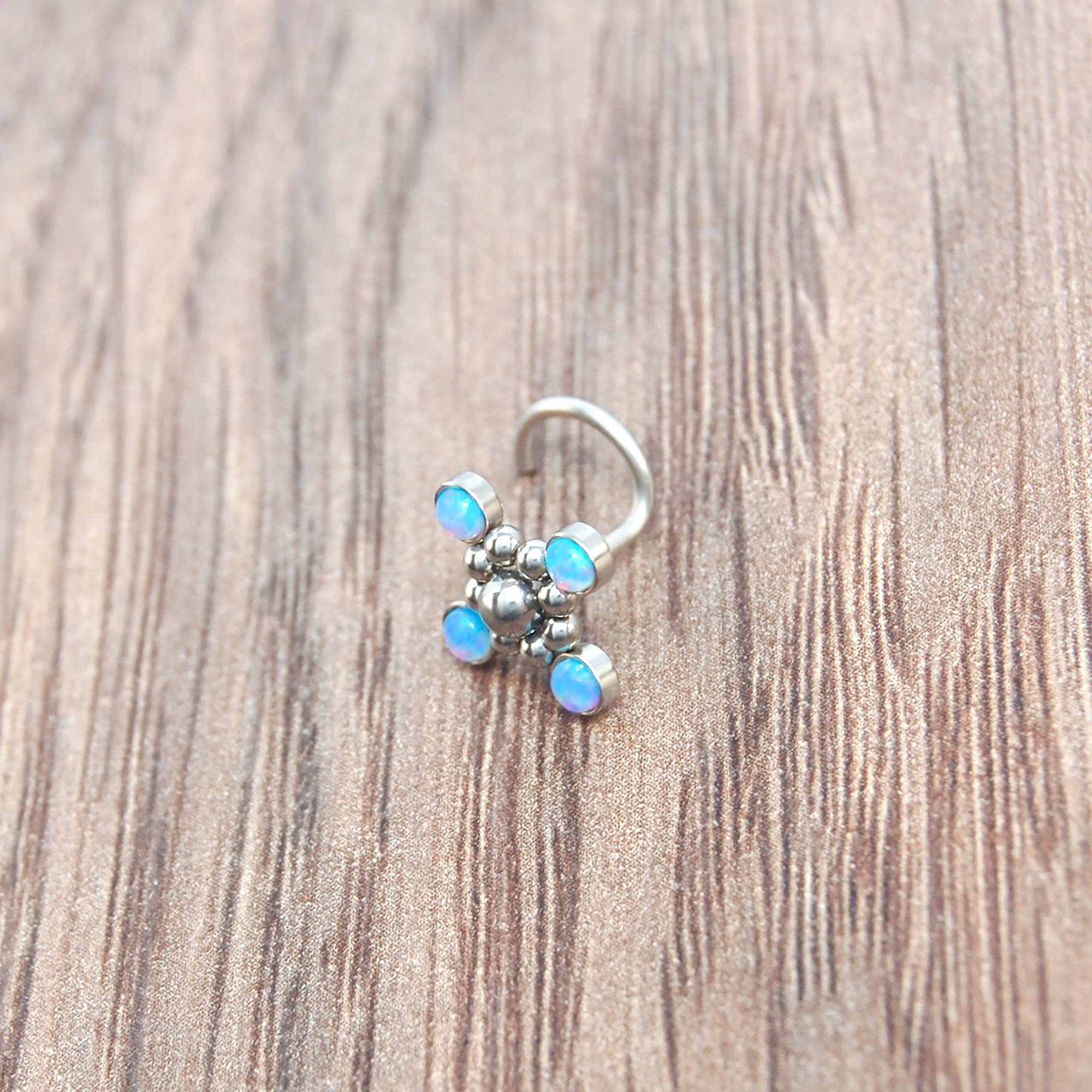 Titanium Nostril Ring Opal - Nose Stud Screw 20g - Nose Ring 18g - Nose Pin - Nose Bone Stud 22g - Nose Earring 16g (Gauge Size: 18g; Style: Left Screw)