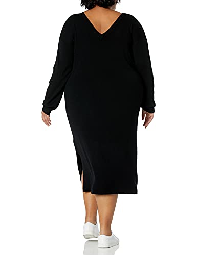 The Drop Women's Suki Rib Midi V-Back Dress, Black, XXL, Plus Size