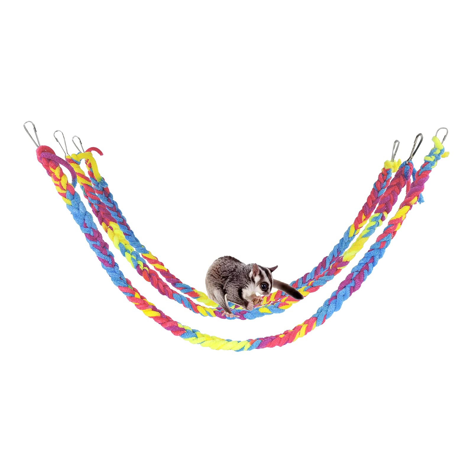 WishLotus Sugar Glider Toys, 3Pcs Multicolored Braided Ropes Small Animal Toys Colorful Climbing Rope for Parrot, Sugar Gliders, Hamster, Guinea Pig, Squirrel, Ferret, Squirrel (3pcs)