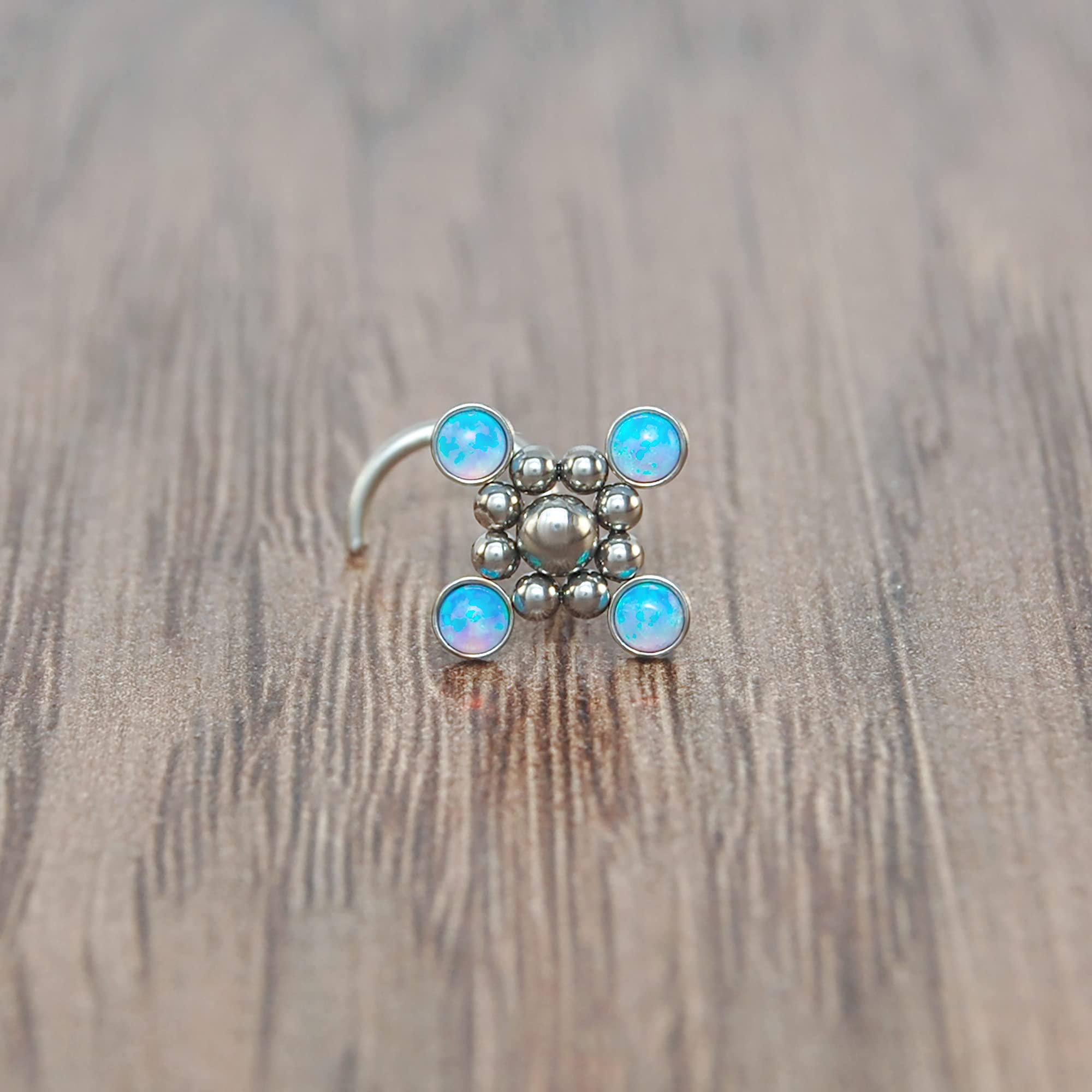 Titanium Nostril Ring Opal - Nose Stud Screw 20g - Nose Ring 18g - Nose Pin - Nose Bone Stud 22g - Nose Earring 16g (Gauge Size: 18g; Style: Left Screw)