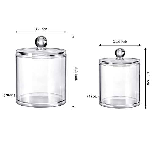 Bathroom Vanity Storage Organizer Canister Holder Apothecary Jars Set for Qtips,Cotton Balls,Swabs,Rounds,Makeup Sponges,Bath Salts,Premium Plastic Acrylic, Clear | 10oz.and 20oz.