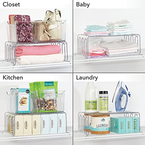 mDesign Versatile Metal Wire Closet Shelf Divider and Separator with Top Shelf for Storage and Organization in Bedroom, Bathroom, Kitchen and Office Shelves - Easy Install - Chrome Silver