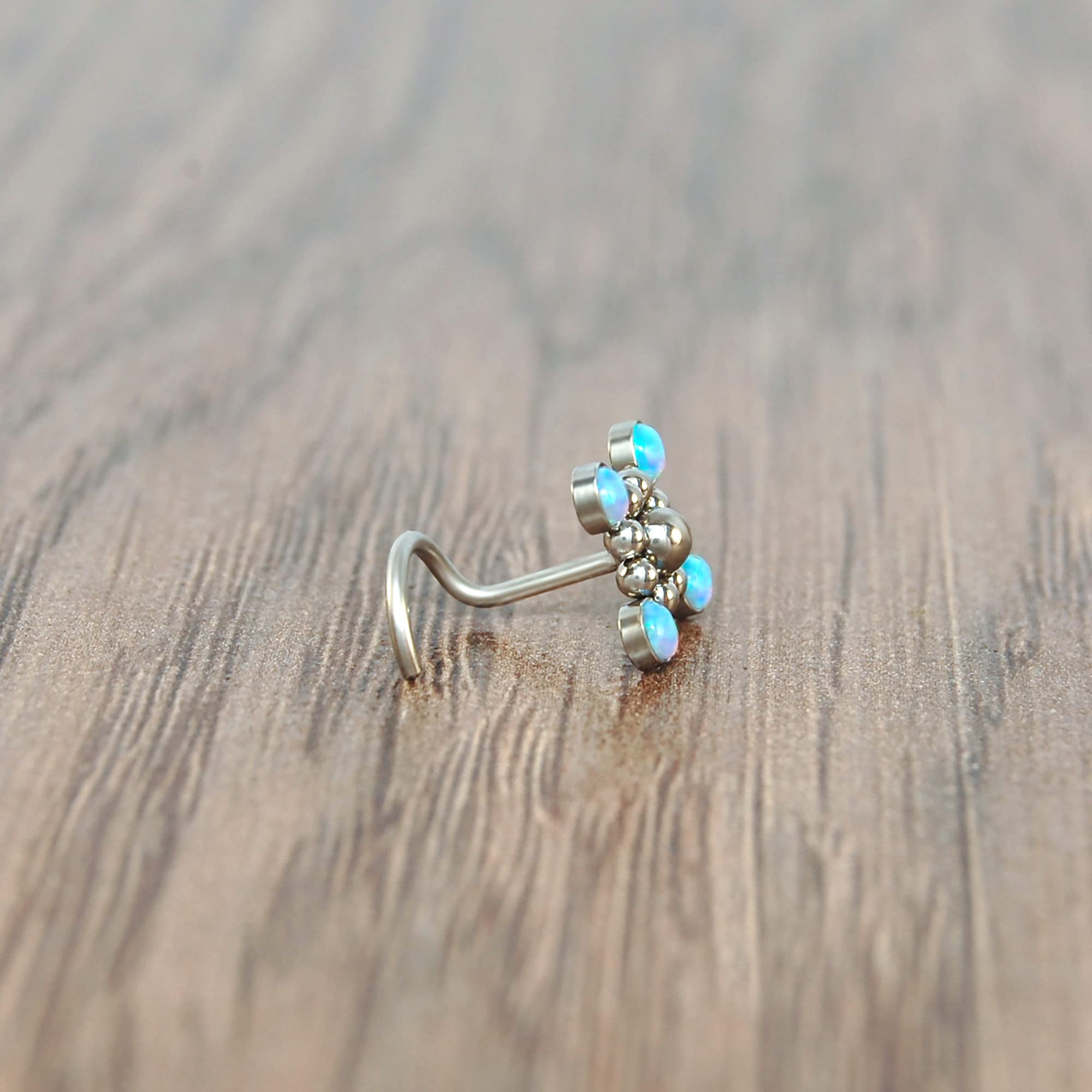 Titanium Nostril Ring Opal - Nose Stud Screw 20g - Nose Ring 18g - Nose Pin - Nose Bone Stud 22g - Nose Earring 16g (Gauge Size: 18g; Style: Left Screw)