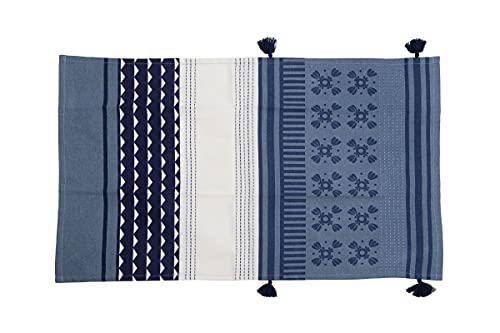 Foreside Home & Garden Blue Abstract Pattern 27 x 18 Inch Woven Cotton Kitchen Tea Towel with Hand Sewn Tassels