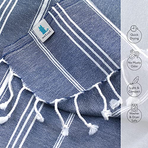 WETCAT Bundle: Turkish Bath Towel (38 x 71) and Turkish Hand Towels (20 x 30, Set of 2) - 100% Cotton, Prewashed for Soft Feel - Navy Blue Towels & Navy Blue Bathroom Accessories