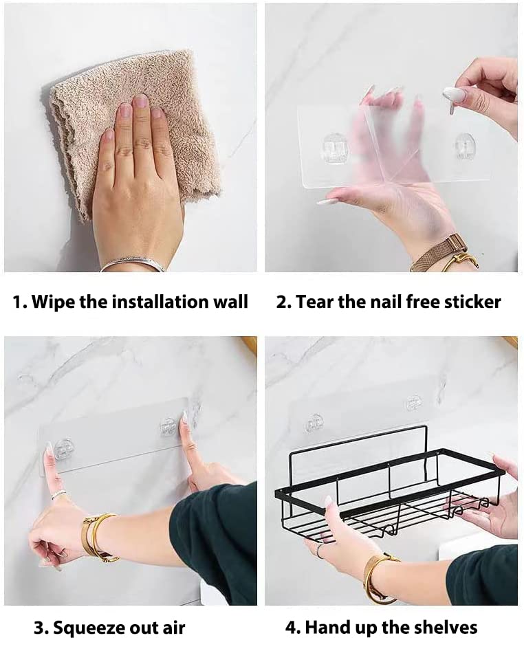 Shower Caddy Organizer & Soap Dish Holder Set, 4PCS with Removable Self Adhesive Hooks Shelf Basket Shelves for Shampoo Small Essentials Storage Bathroom Organization Kitchen Accessories Spice Racks