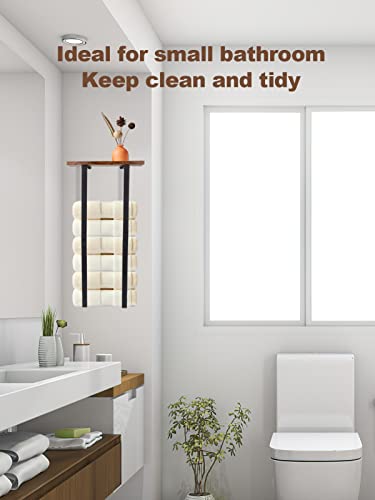 Towel Rack with Wooden Shelf - Metal Towel Racks for Bathroom Wall Mounted, Durable Wall Towel Holder for Rolled Towels Bath Towel Washcloths Spa Small Hand Towels