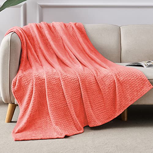 Whale Flotilla Breathable Fleece Throw Blanket for Couch Sofa(50x70 Inch), Super Soft Fuzzy Blankets for All Season, Lightweight and Fluffy, Coral(Chevron)