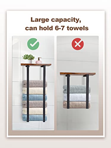 Towel Rack with Wooden Shelf - Metal Towel Racks for Bathroom Wall Mounted, Durable Wall Towel Holder for Rolled Towels Bath Towel Washcloths Spa Small Hand Towels