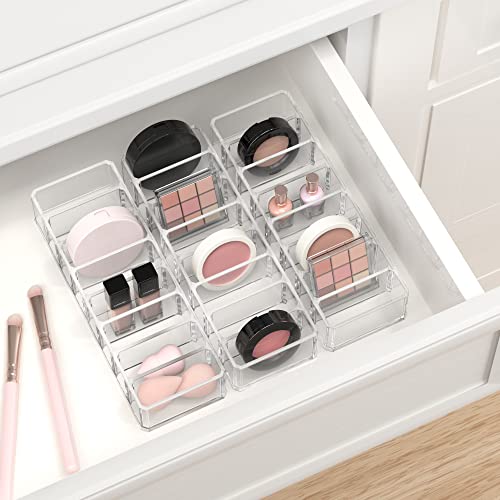 HBlife Clear Acrylic Makeup Compact Organizer, 8 Spaces Vanity Organizer Stand Eyeshadow Pallet Storage for Lipstick Bronzer Powder Highlighter, Skincare Cosmetic Display Cases for Bathroom