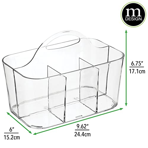 mDesign Small Plastic Shower/Bath Storage Organizer Caddy Tote with Handle for Dorm, Shelf, Cabinet - Hold Soap, Shampoo, Conditioner, Combs, Brushes, Lumiere Collection, 2 Pack, Clear