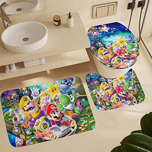 Cartoon ๐๐ฎ.๐๐๐ซ ๐๐.๐๐ข๐จ 4 Piece Bathroom Set,๐.๐๐จ๐ฌ Waterproof Shower Curtains for Bathroom Set with Shower Mat Non Slip & Toilet Lid Cover and U Shower Mat