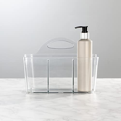 mDesign Small Plastic Shower/Bath Storage Organizer Caddy Tote with Handle for Dorm, Shelf, Cabinet - Hold Soap, Shampoo, Conditioner, Combs, Brushes, Lumiere Collection, 2 Pack, Clear