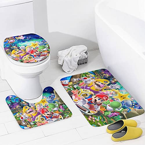 Cartoon ๐๐ฎ.๐๐๐ซ ๐๐.๐๐ข๐จ 4 Piece Bathroom Set,๐.๐๐จ๐ฌ Waterproof Shower Curtains for Bathroom Set with Shower Mat Non Slip & Toilet Lid Cover and U Shower Mat