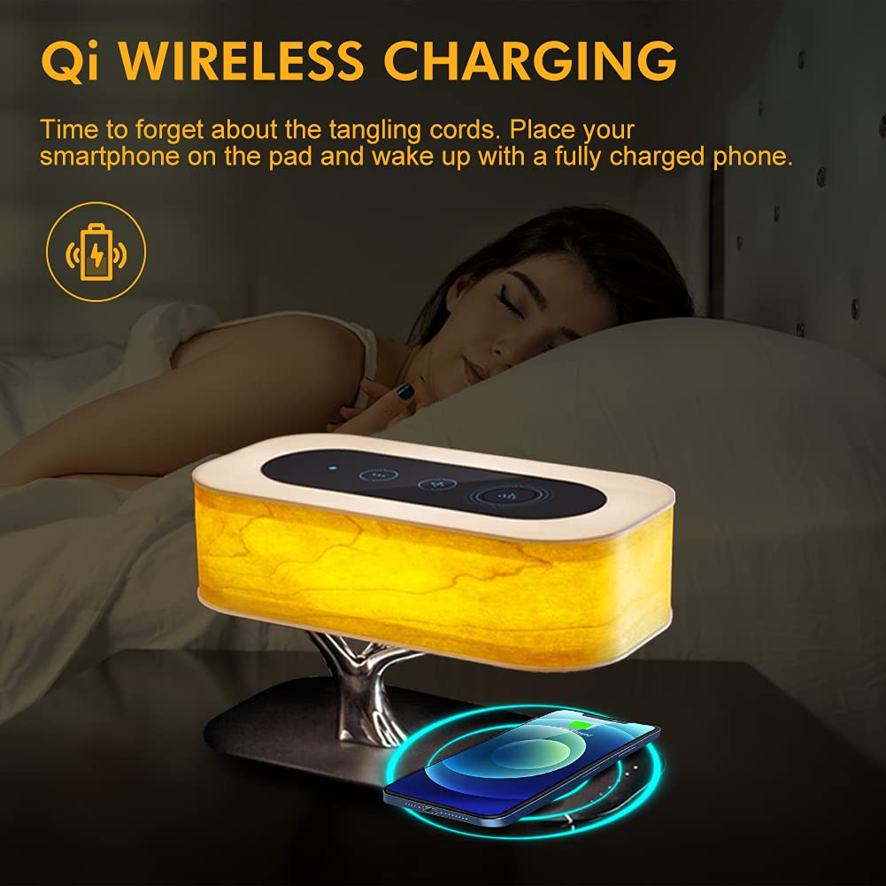 Bonsai Tree Lamp 10W Fast Wireless Charger Bedside Lamp with Wireless Charging Lamp with Bluetooth Speaker, Stepless Dimming, Touch Control