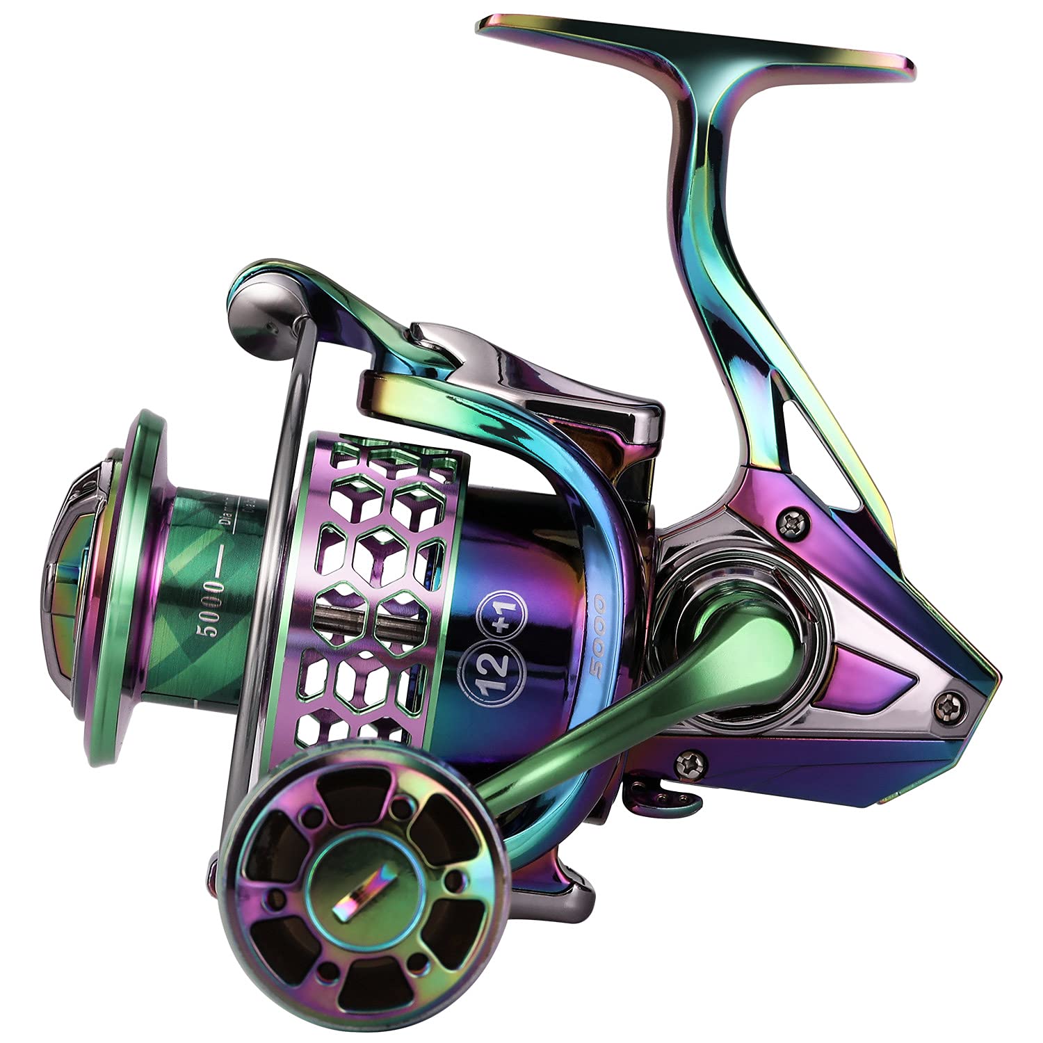 Sougayilang Fishing Reel, Colorful Aluminum Frame Spinning Reels with - 12+1 Stainless BB, Oversize Aluminum Handle for Saltwater or Freshwater Fishing- GSM4000