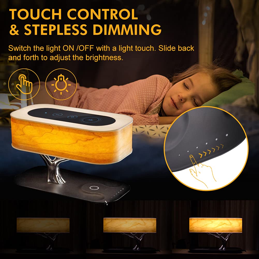 Bonsai Tree Lamp 10W Fast Wireless Charger Bedside Lamp with Wireless Charging Lamp with Bluetooth Speaker, Stepless Dimming, Touch Control