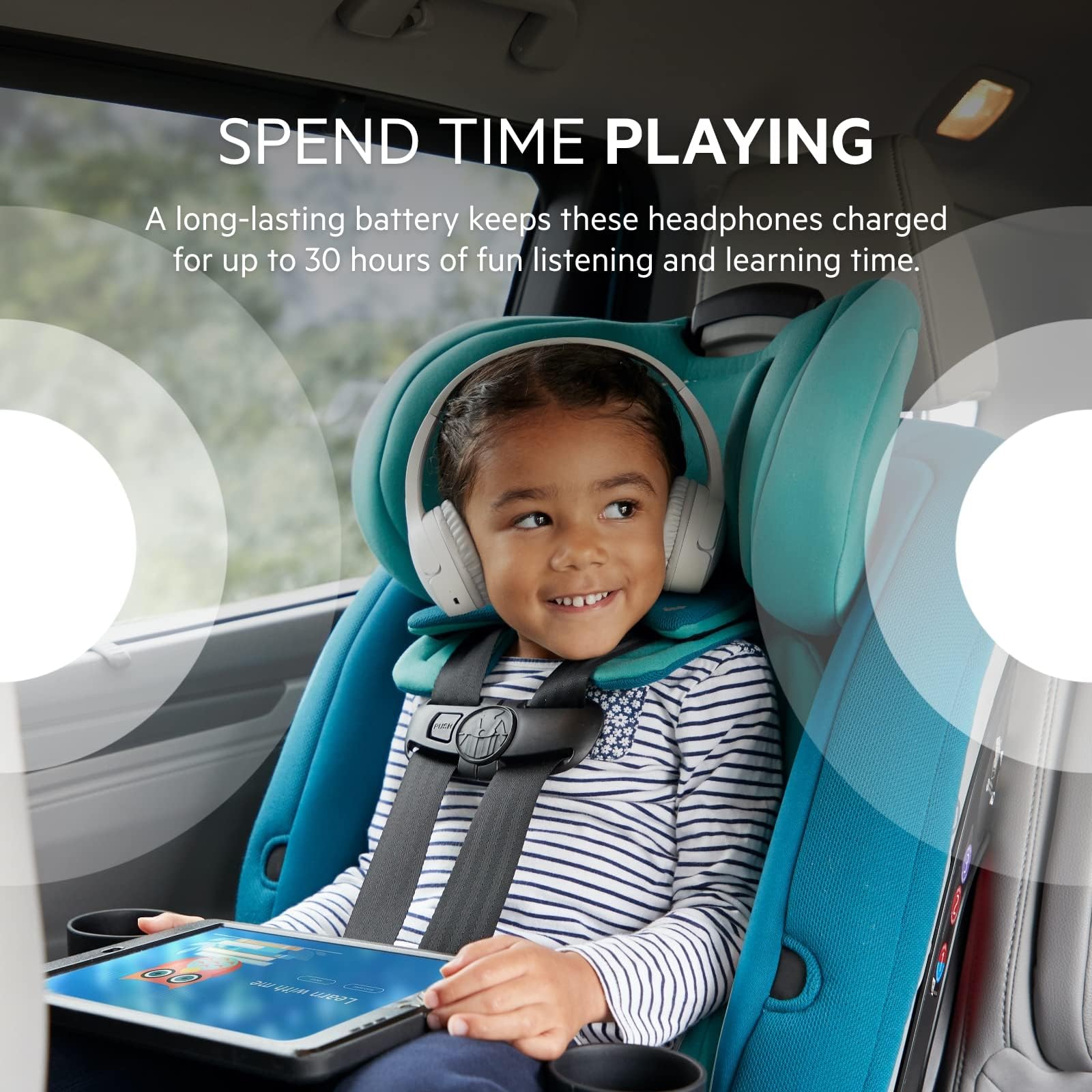 Belkin SoundForm Mini - Wireless Bluetooth Headphones for Kids with 30H Battery Life, 85dB Safe Volume Limit, Built-in Microphone - Kids On-Ear Earphones for iPhone, iPad, & More - White w/ Case