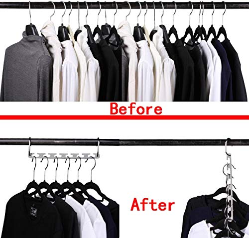 Dusdombr 6Pc Space Saving Hangers, Multi-Purpose Metal Magic Hangers Cascading Hanger Hook Design Metal Hangers for Organizing Wardrobe Clothing Hanger