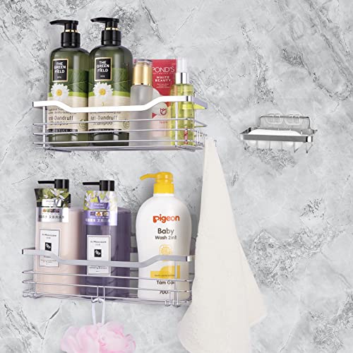 Lonelli 3 Pack Shower Caddy Bathroom Organizer Storage Shelves NO NAIL, NO DRILL SUS304 Stainless Rustproof Bathroom, Kitchen Organizers and Storage Shower Shelves With Razor Holders