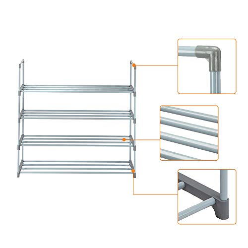 SoSo-BanTian1989 Grey Metal Tube Frame 4-Tier Shoe Rack, 20 Pairs Shoes Organizer Storage Tower Shelves