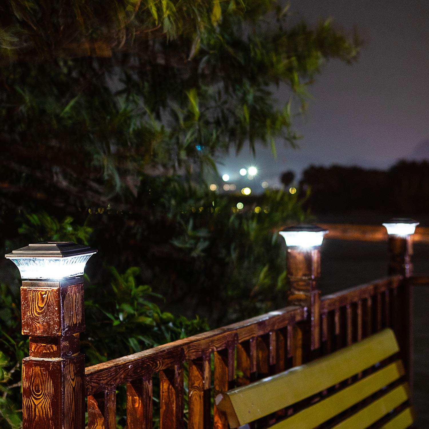 HUYIENO Solar Post Cap Lights Outdoor LED Lighting Deck Fence With Two Light Modes Warm White/Bright White Suitable for 4x4 Wooden Posts Brushed Copper 6PK