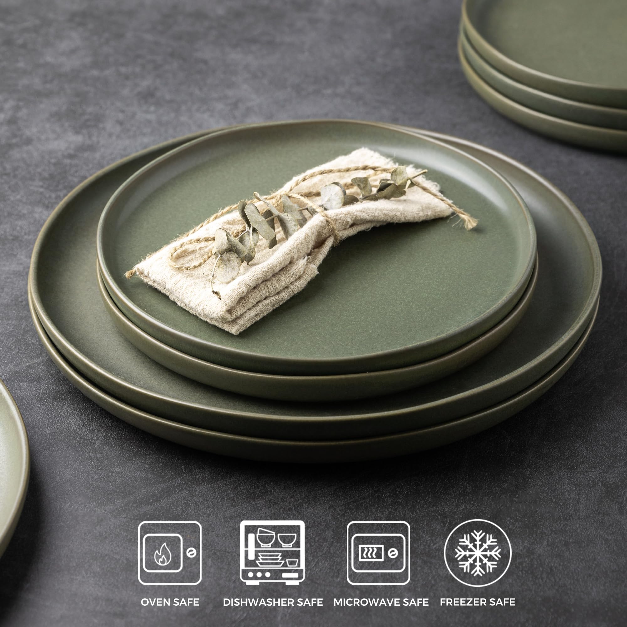 AmorArc Ceramic Dinner Salad Plates Set of 6, Wavy Rim 8.5 Inch Dish Set, The Dessert,Salad, Appetizer, Small Dinner etc Plate,Microwave, Dishwasher Safe, Scratch Resistant - Reactive Matte