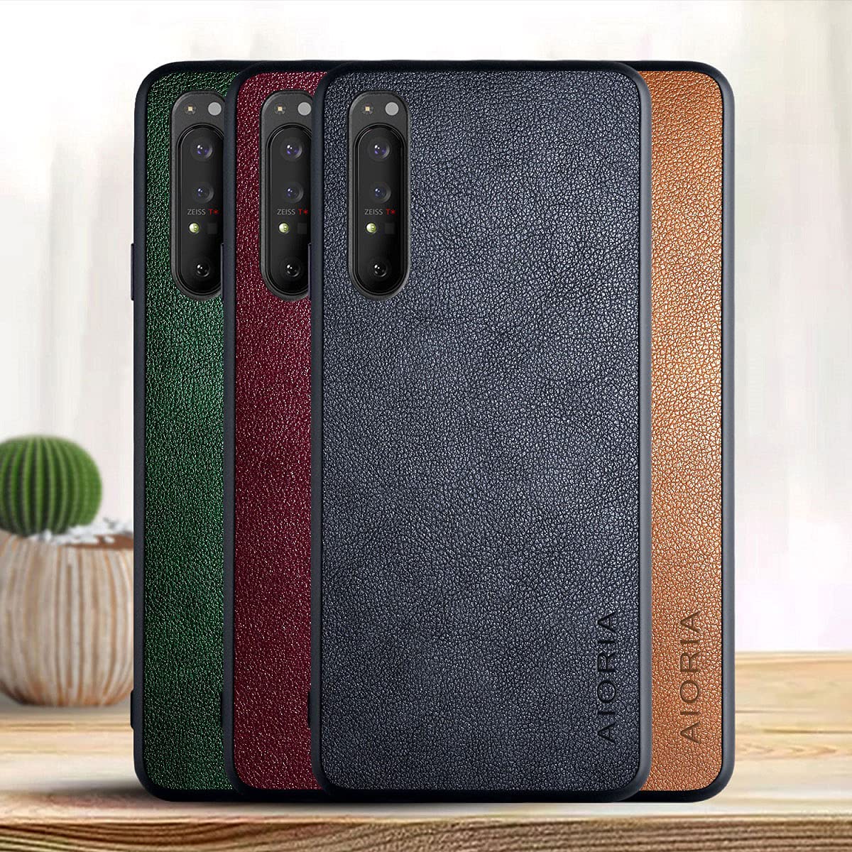 AIORIA for Sony Xperia 1 iii Case, 6.5 inch Premium PU Leather Phone Cover Retro Design Full Protective case for Sony Xperia 1 iii (Green)