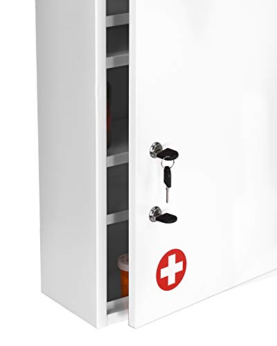 AdirMed Large Dual-Lock Medicine Cabinet – Wall Mounted & Secure Steel Medicine Pills & First Aid Kit & Emeergency Kit Box with Locks for Home Office & School Use (White)