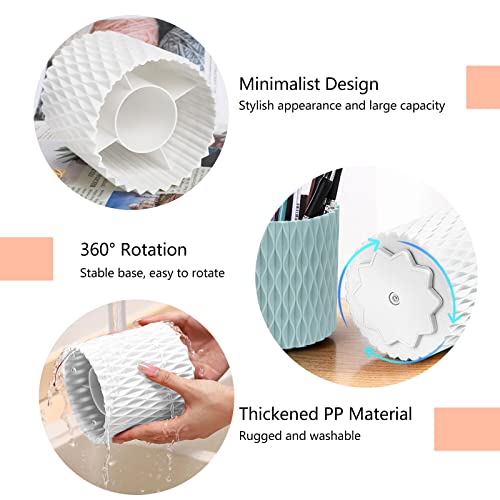 Makeup Brush Holder 360° Rotating Organizer 5 Slot Cosmetic Storage Makeup Brushes Cup Pen Holder for Vanity, Desk,Bathroom Countertops,Nordic Style Waterproof Cosmetic Display Cases (White)