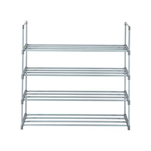 SoSo-BanTian1989 Grey Metal Tube Frame 4-Tier Shoe Rack, 20 Pairs Shoes Organizer Storage Tower Shelves