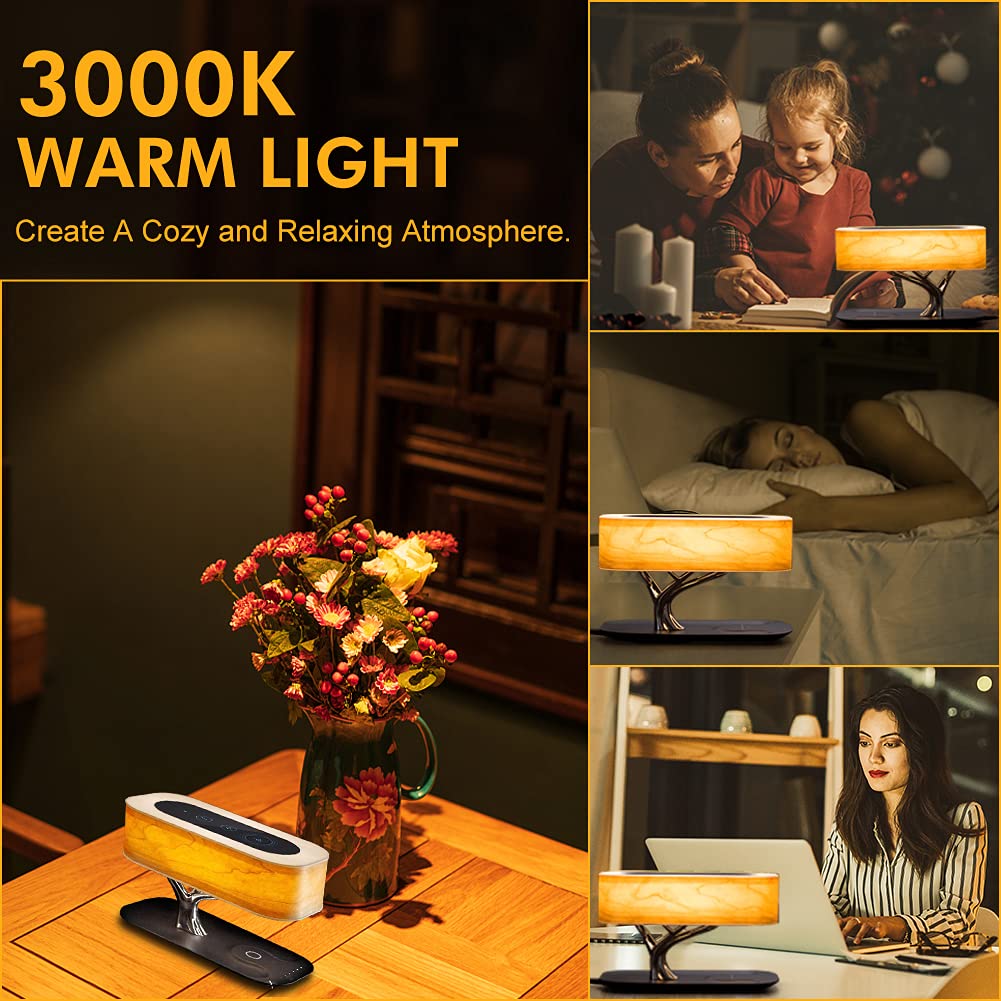 Bonsai Tree Lamp 10W Fast Wireless Charger Bedside Lamp with Wireless Charging Lamp with Bluetooth Speaker, Stepless Dimming, Touch Control