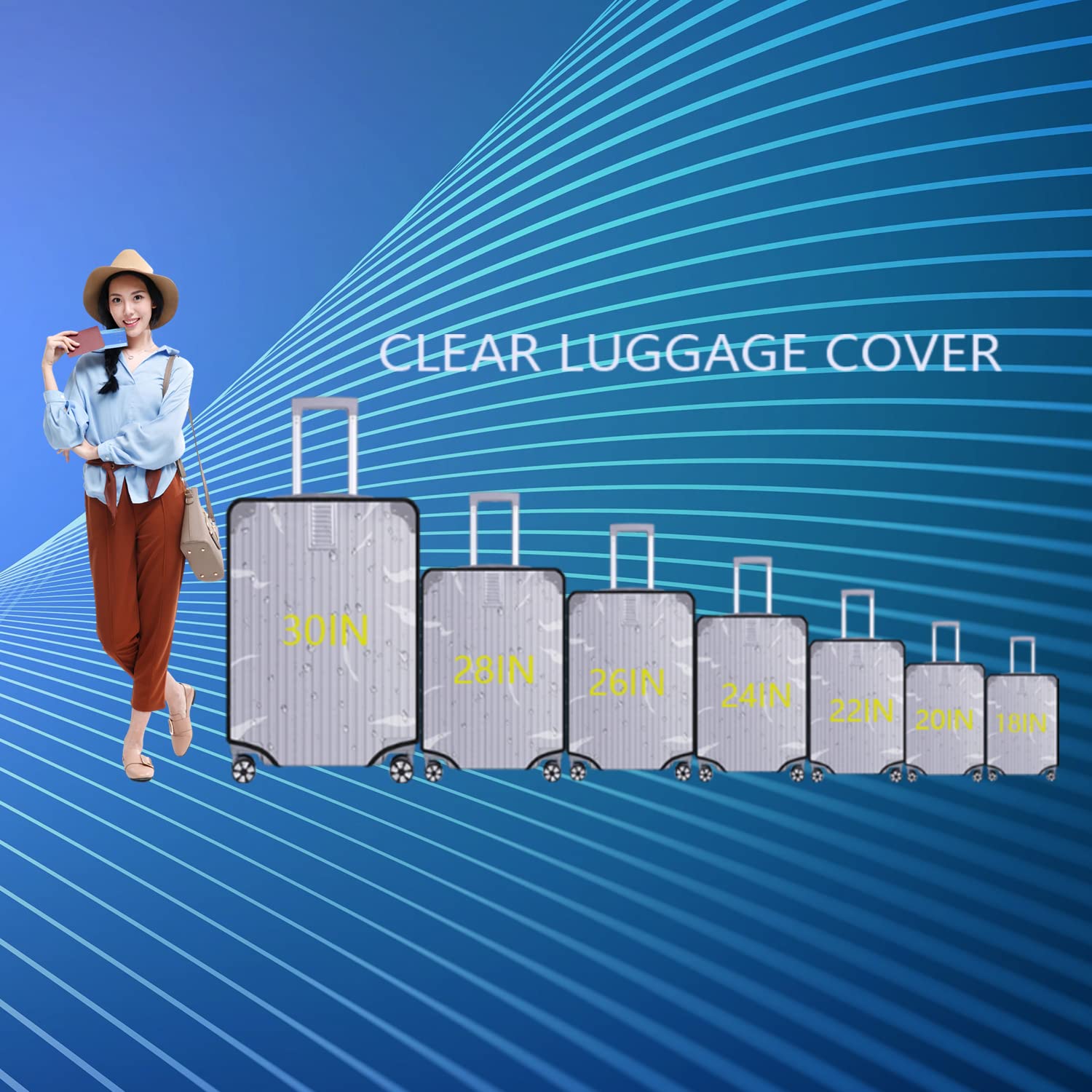 Kinglighten 20 Inch Luggage Cover Protector Bag PVC Clear Plastic Suitcase Cover Protectors Travel Luggage Sleeve Protector