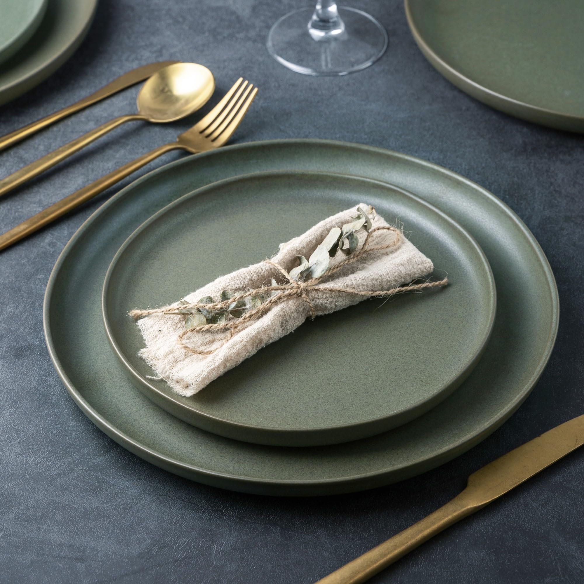 AmorArc Ceramic Dinner Salad Plates Set of 6, Wavy Rim 8.5 Inch Dish Set, The Dessert,Salad, Appetizer, Small Dinner etc Plate,Microwave, Dishwasher Safe, Scratch Resistant - Reactive Matte