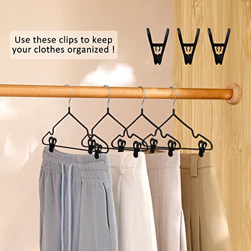 Graunton Hanger Clips for Hangers, Strong Pinch Easily Clip on Plastic Hangers, Multi-Purpose Plastic Finger Clips for Pants, Boy Girl Clothing, Body Suit, Shorts, Socks, Black (Black 24 Pack)