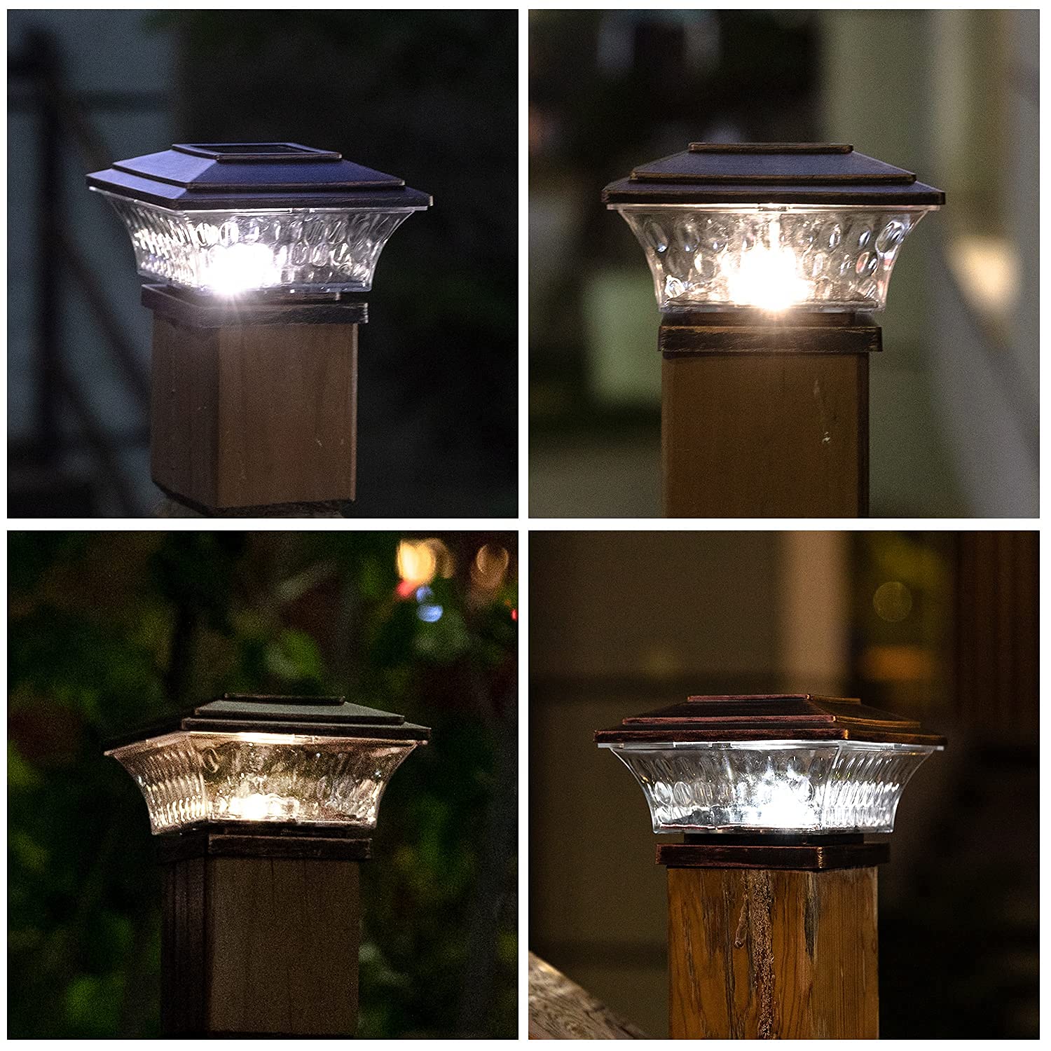 HUYIENO Solar Post Cap Lights Outdoor LED Lighting Deck Fence With Two Light Modes Warm White/Bright White Suitable for 4x4 Wooden Posts Brushed Copper 6PK