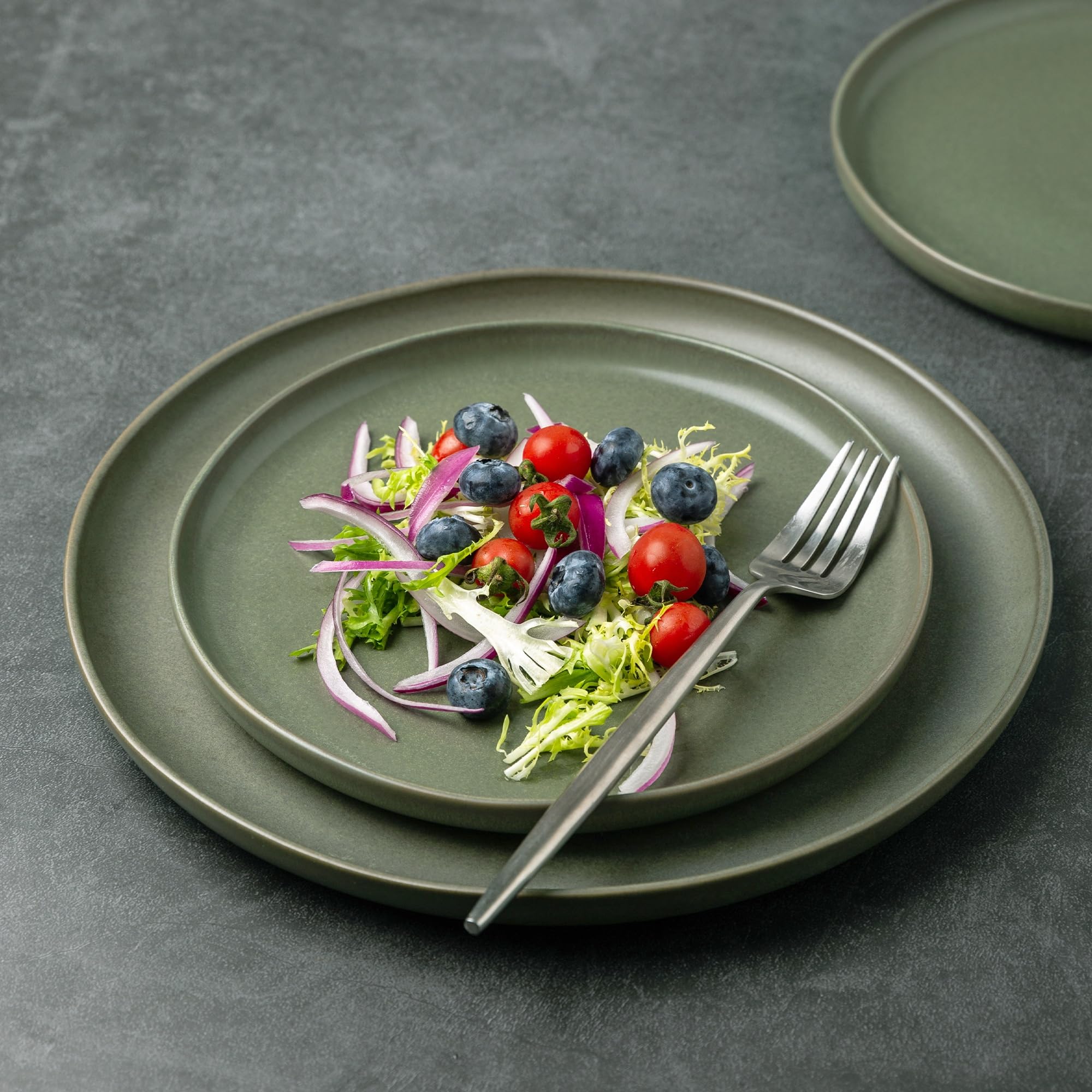 AmorArc Ceramic Dinner Salad Plates Set of 6, Wavy Rim 8.5 Inch Dish Set, The Dessert,Salad, Appetizer, Small Dinner etc Plate,Microwave, Dishwasher Safe, Scratch Resistant - Reactive Matte