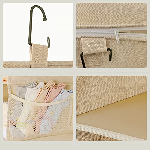 TOPIA HOME 6-Shelf Hanging Closet Organizer, Two Separable 3-Tier Thickened Fabric Hanging Closet Shelves with Mesh Pockets, Collapsible Closet Organizers and Storage Organization, Beige