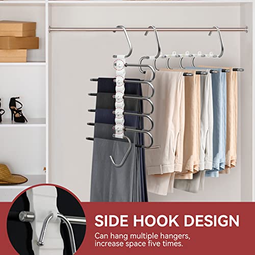 devesanter Pants Hangers Space Saving Hangers 2 Pack Collapsible Pants Organizer Non Slip for Pants Jeans Scarf Hanging (Black with 10 Clips)