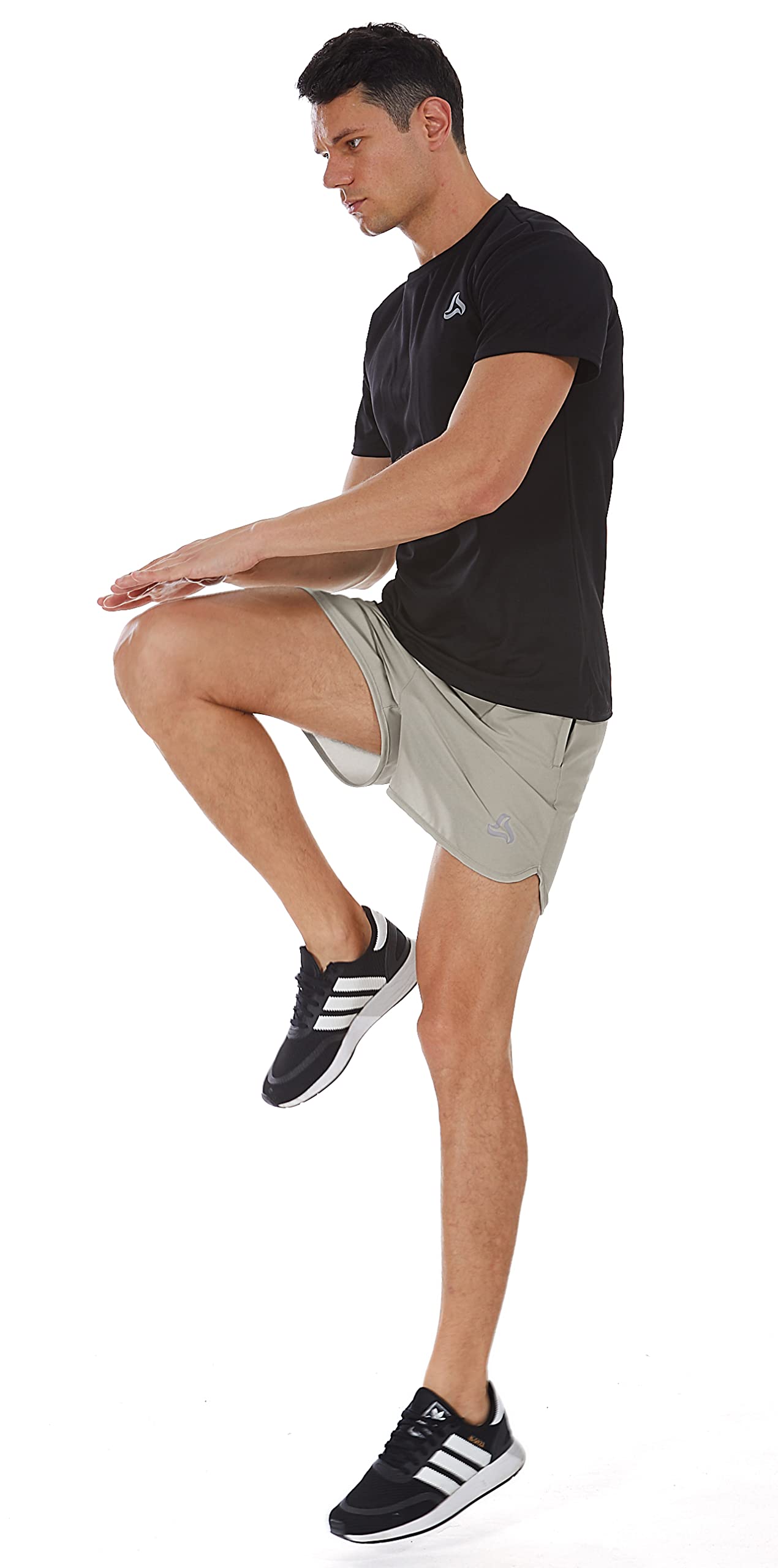 SILKWORLD Men's Running Stretch Quick Dry Shorts with Zipper Pockets(Pack of 2,3) (Dark Navy,Army Green,Light Grey(Pack of 3), X-Large)