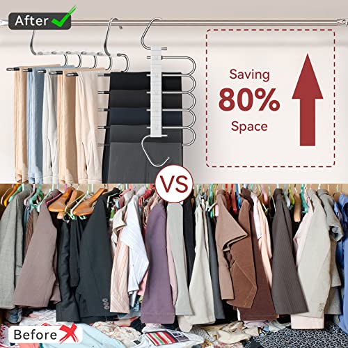 devesanter Pants Hangers Space Saving Hangers 2 Pack Collapsible Pants Organizer Non Slip for Pants Jeans Scarf Hanging (Black with 10 Clips)