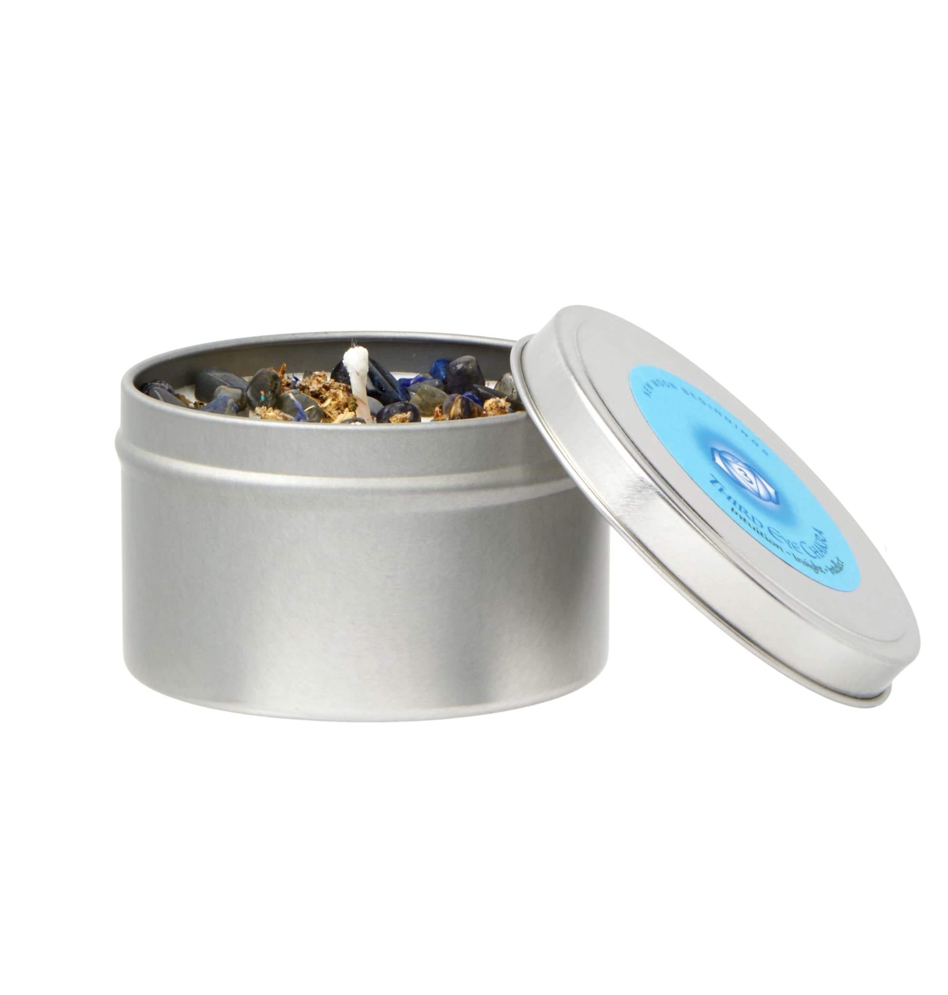 Third Eye Chakra Candle by New Moon Beginnings - Chakra Candles - Dried Flower, Herb, & Crystal Candles - Aromatherapy Candles - Soy Candle - 8oz Tin