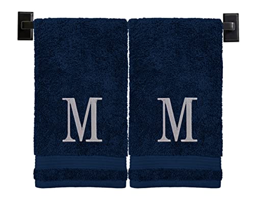 Custom Luxury Towels Monogrammed Hand Towels - Set of 2 - Genuine Turkish Cotton - Oeko-Tex Certified - Personalized Towels - Bathroom Hand Towels - Embroidered Silver Thread Modern Monogram