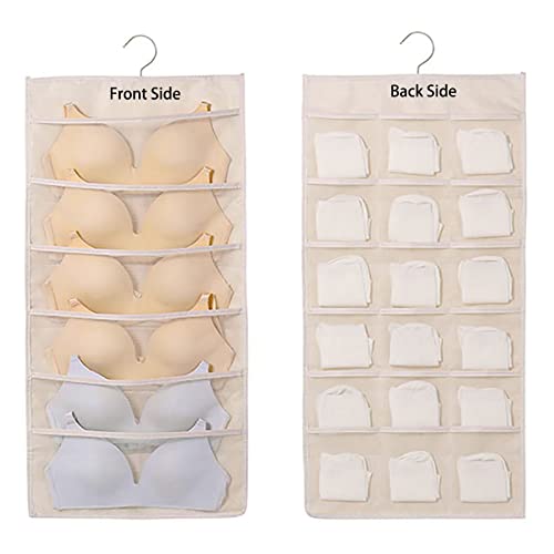 Bra Storage Hanging Bag with 24 Mesh Pockets Wardrobe Underwear Organizer Hanging Closet Shelf Wall Space Saver Dual Sided Hanging Storage Bag for Bra Socks Underwear Underpants