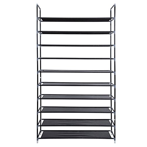 lapday 10 Tiers Shoe Rack 50 Pairs Non-Woven Fabric Shoe Tower Organizer Cabinet, Space Saving Shoe Storage (Black)